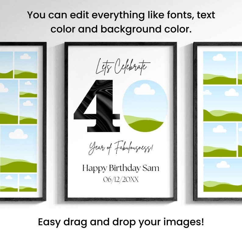 40th Birthday Sign: Celebrating the 40, Personalizable Picture Collage ...