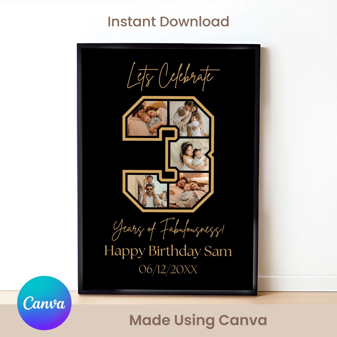 3rd Birthday Sign: Celebrating the 3, Personalizable Picture Collage ...