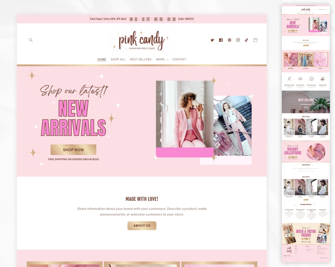 Pink Fashion Boutique Shopify Theme - Feminine and Minimal Design ...