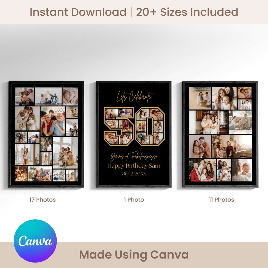 50th Birthday Sign: Celebrating the 50, Personalizable Picture Collage ...