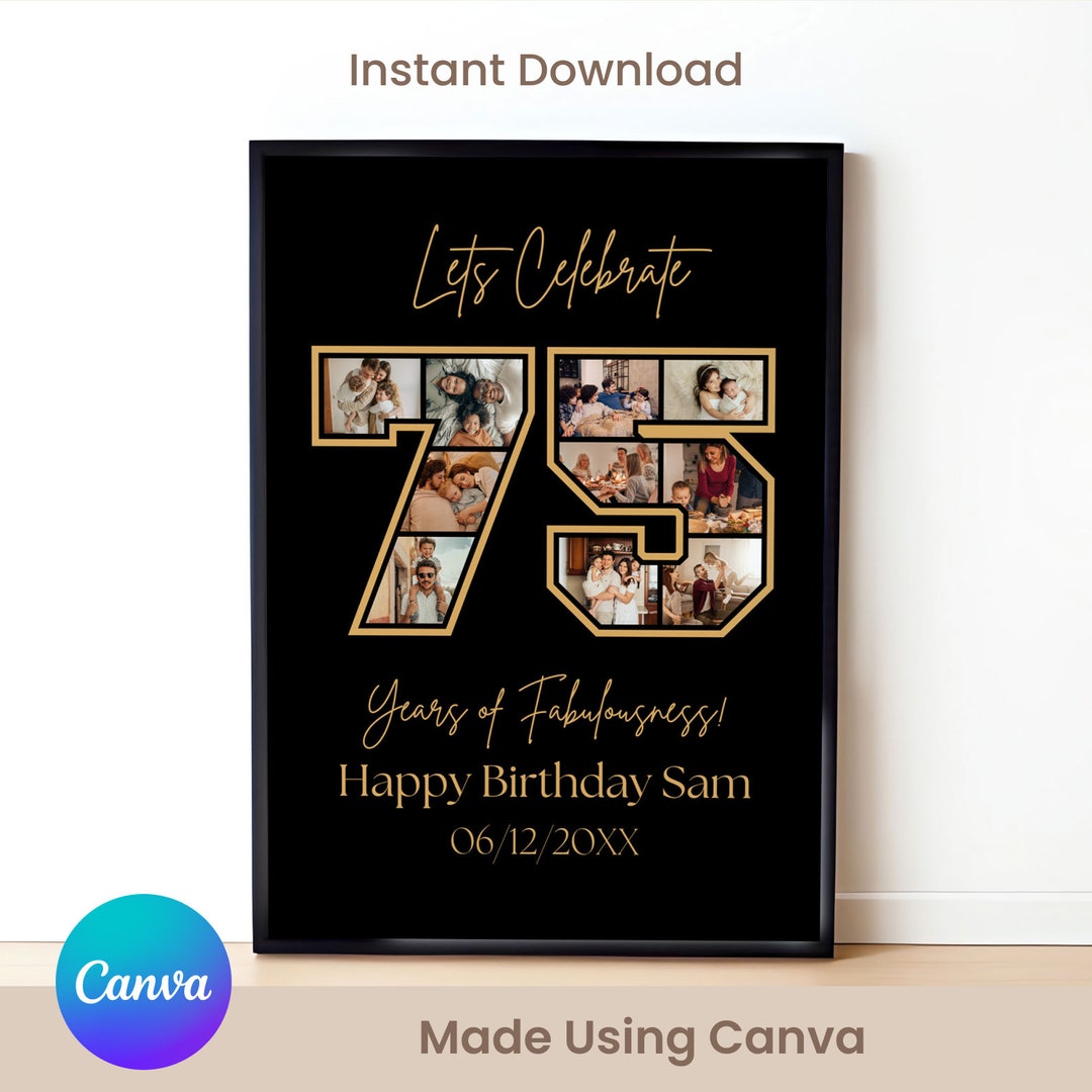 75th Birthday Sign: Celebrating the 75, Personalizable Picture Collage ...