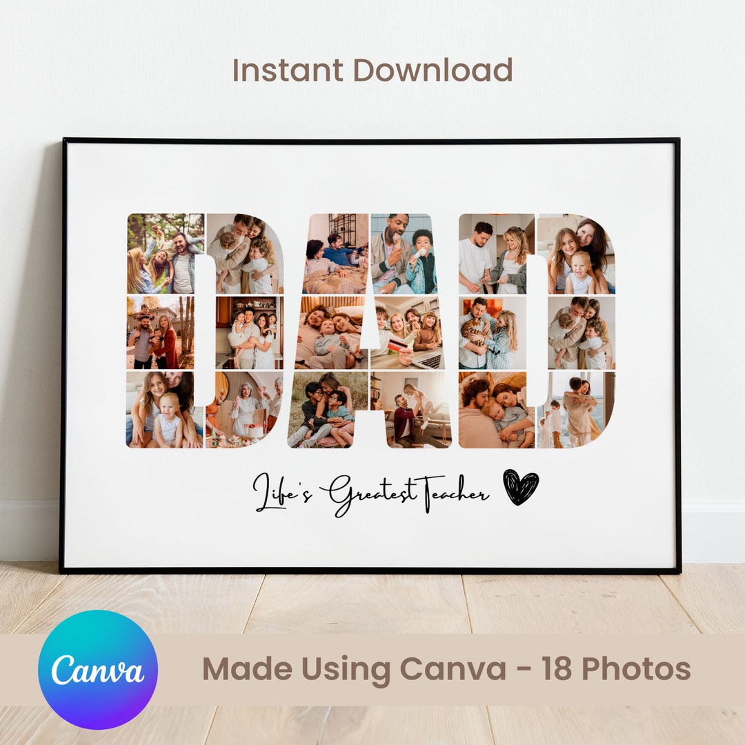 Editable DAD Photo Frame, Dad Photo Collage Montage, Personalized DAD ...