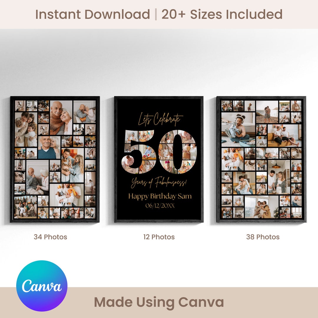 50th Year Birthday Photo Collage Easy Drag and Drop - DIY on Canva ...