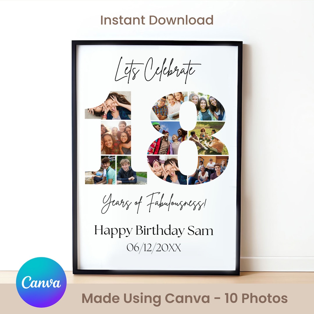18th Birthday Sign: Celebrating the 18, Personalizable Picture Collage ...