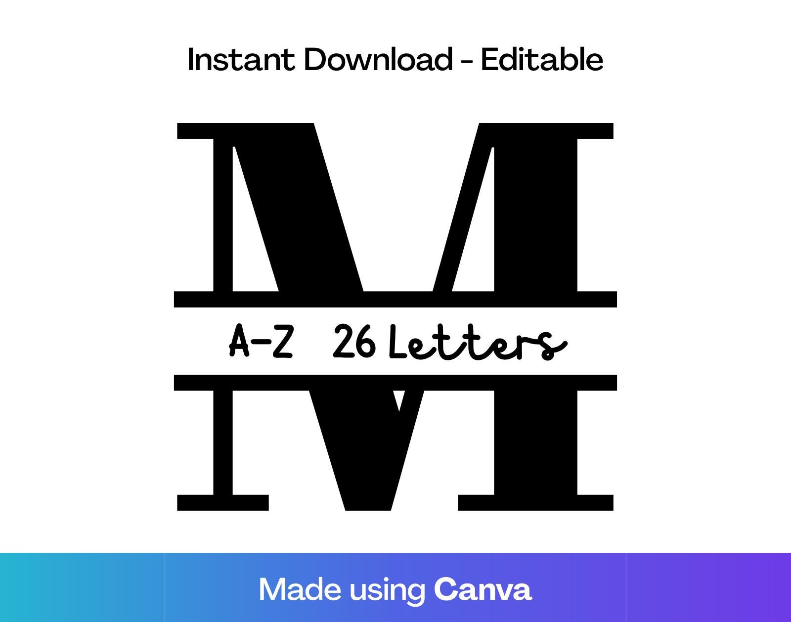 Alphabet Split Monogram Editable Canva- Split Monogram Canva - Editable ...