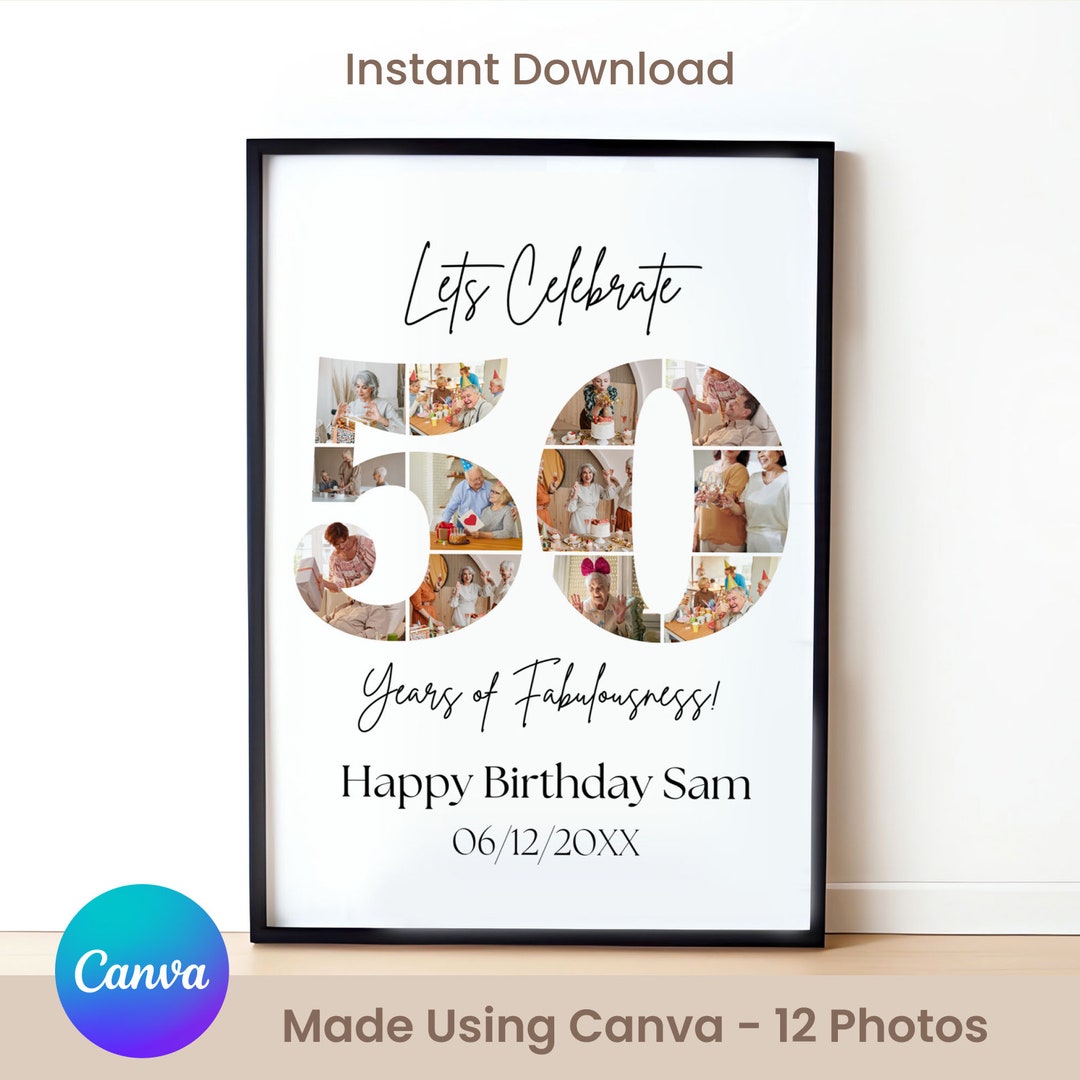 50th Birthday Sign: Celebrating the 50, Personalizable Picture Collage ...