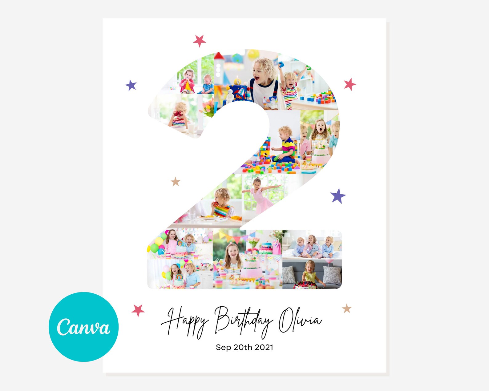 2nd Year Birthday Photo Collage Easy Drag and Drop - DIY on Canva ...