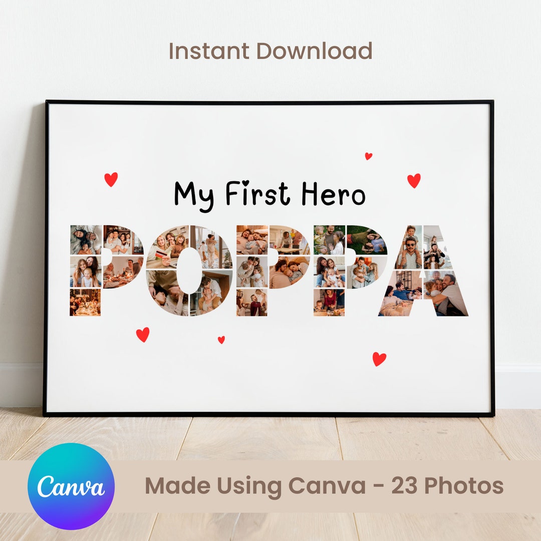 Editable Poppa Photo Collage Print - Heartwarming Grandpa Gift Idea for Father's Day, Birthday ...