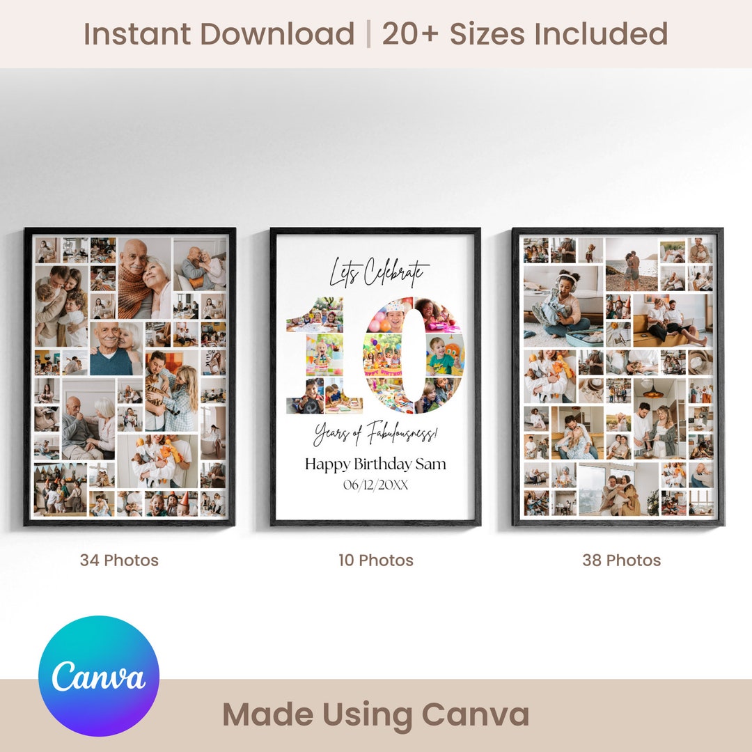 10th Birthday Sign: Celebrating the 10, Personalizable Picture Collage ...