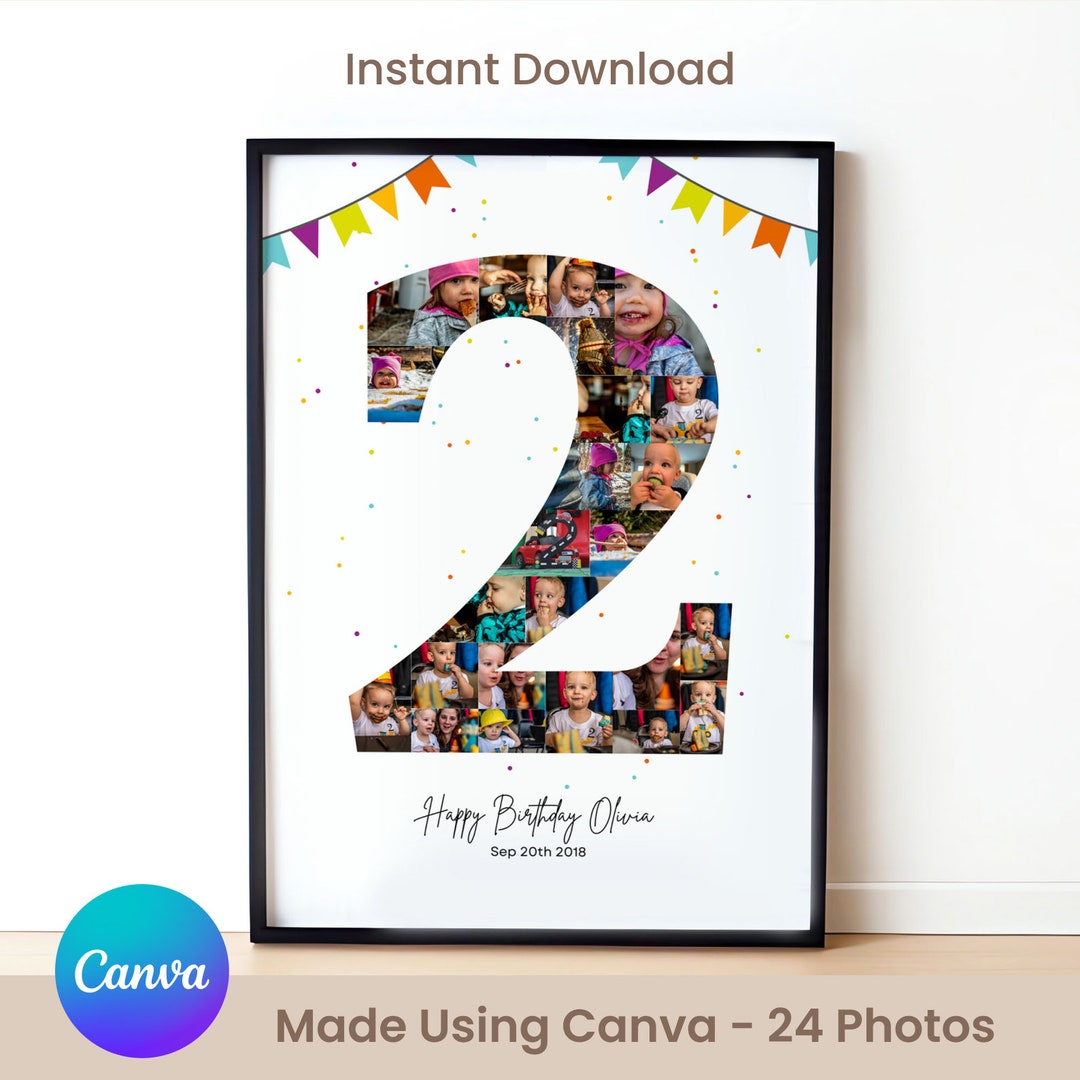 2nd Year Birthday Photo Collage Easy Drag and Drop - DIY on Canva ...