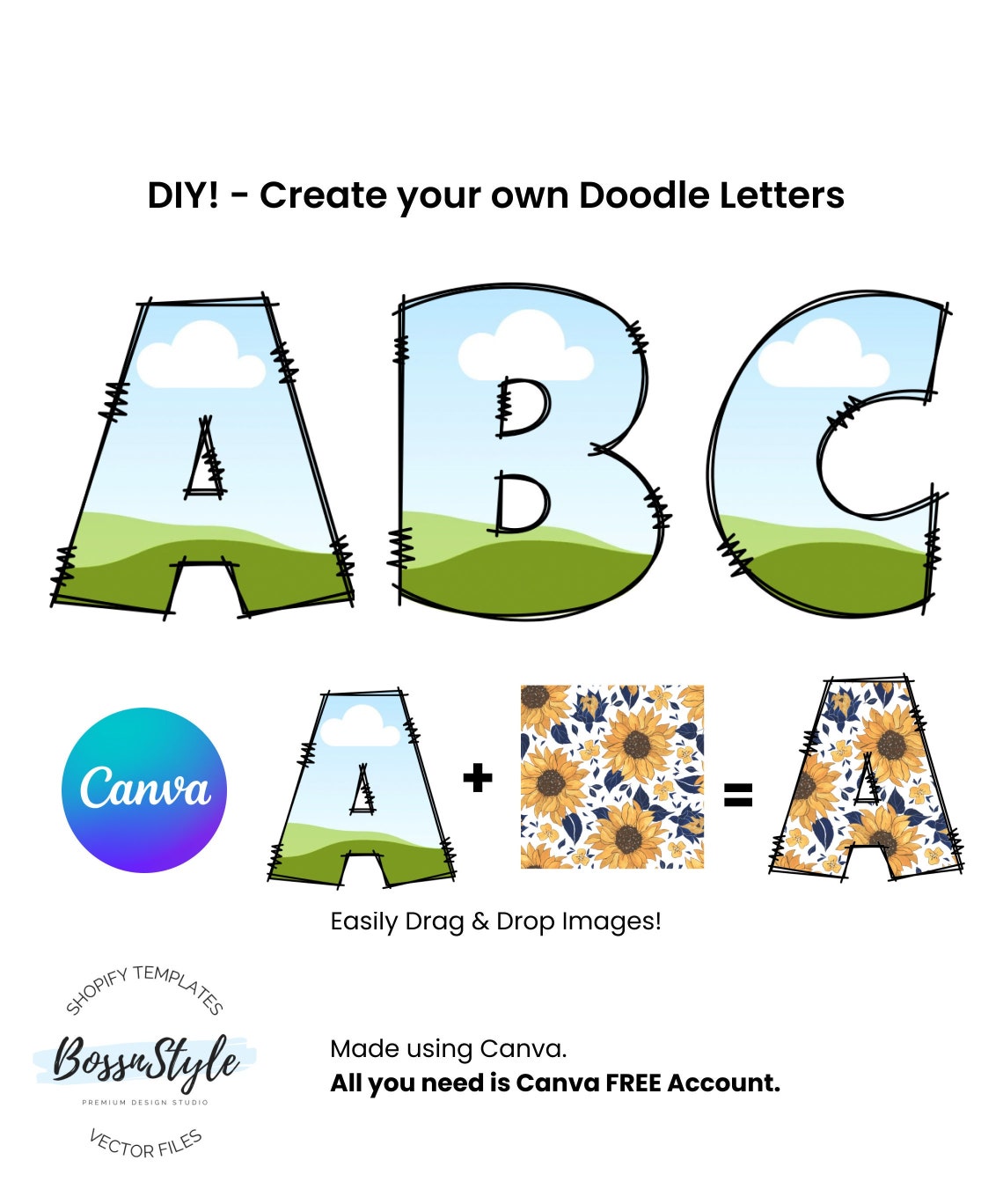DIY Doodle Letters on Canva. Easy Drag and Drop Alphabet and - Etsy