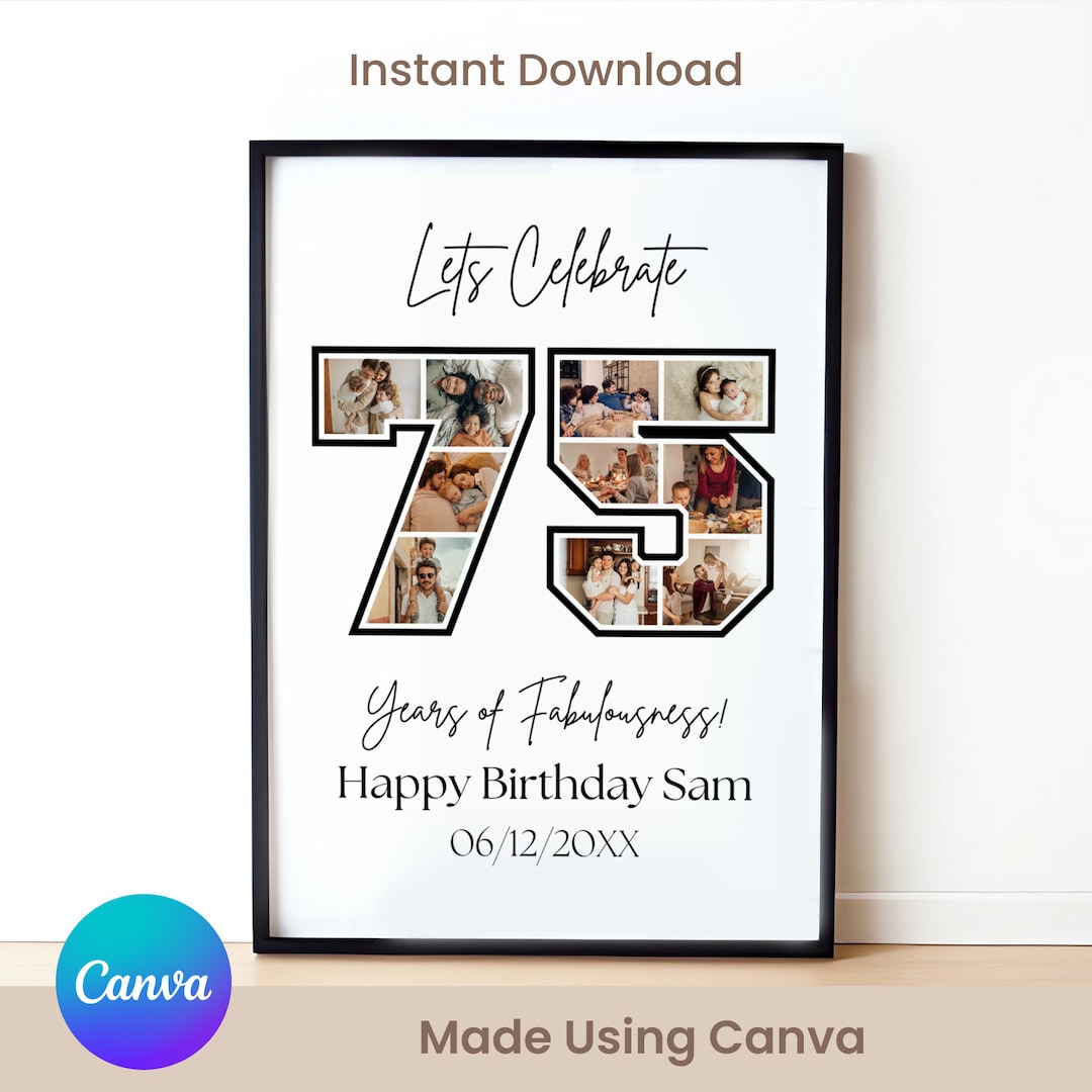 75th Birthday Sign: Celebrating the 75, Personalizable Picture Collage ...