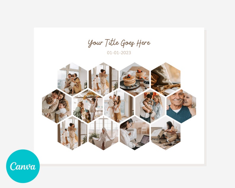 Honeycomb Photo Collage Template - DIY on Canva. 8x10 Photo Collage Template Hexagon Shape ...