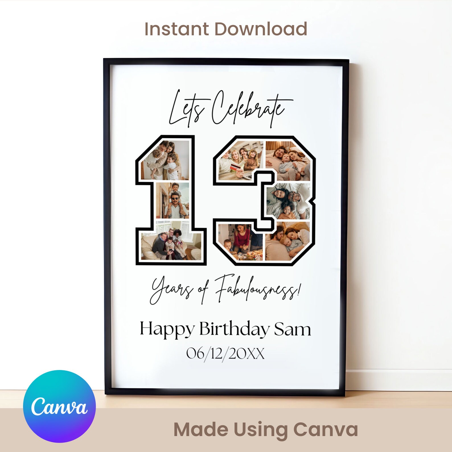 13th Birthday Sign: Celebrating the 13, Personalizable Picture Collage ...