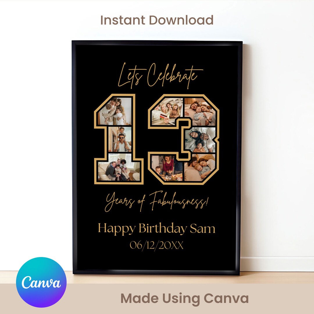 13th Birthday Sign: Celebrating the 13, Personalizable Picture Collage ...