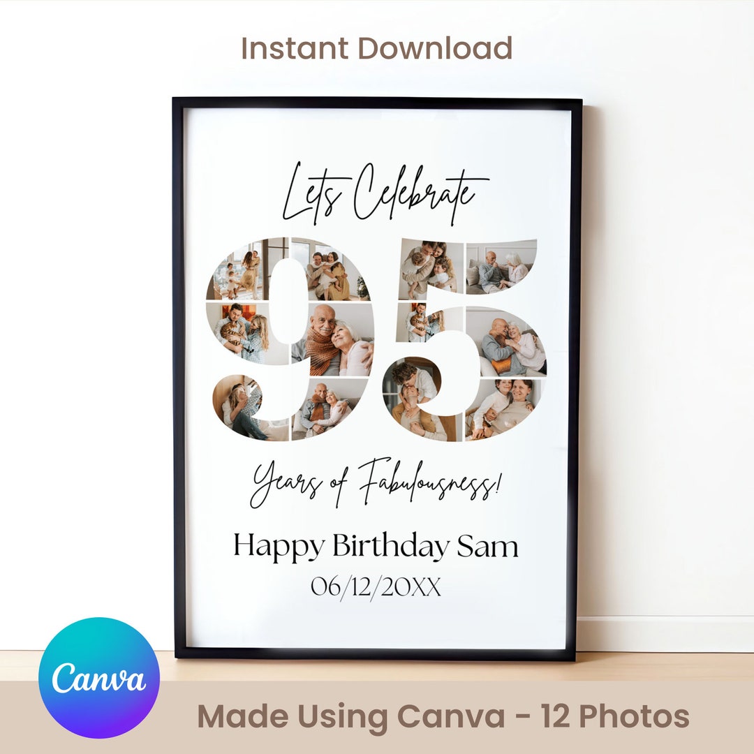 95th Birthday Sign: Celebrating the 95, Personalizable Picture Collage ...
