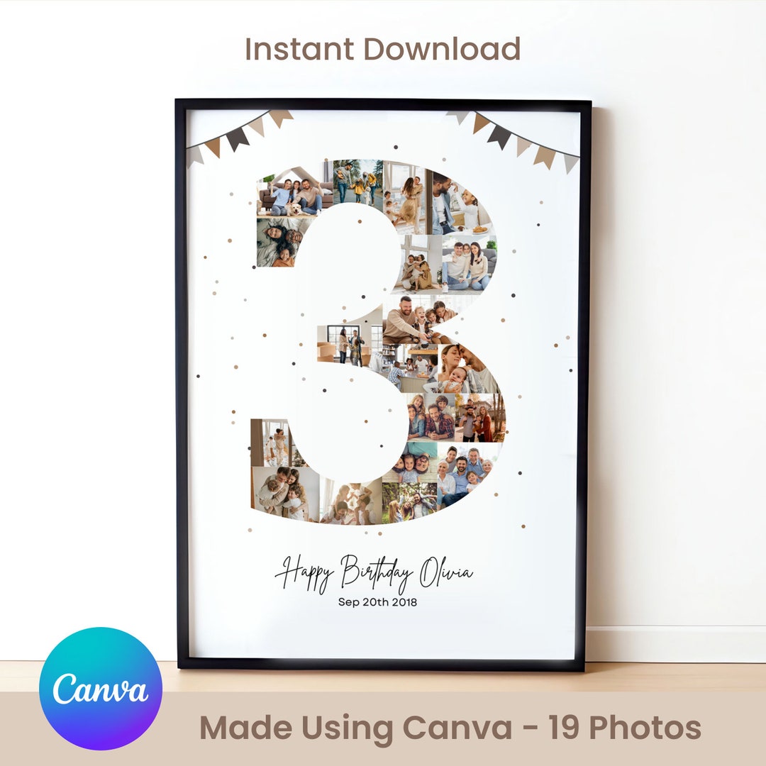 3rd Year Birthday Photo Collage Easy Drag and Drop - DIY on Canva ...