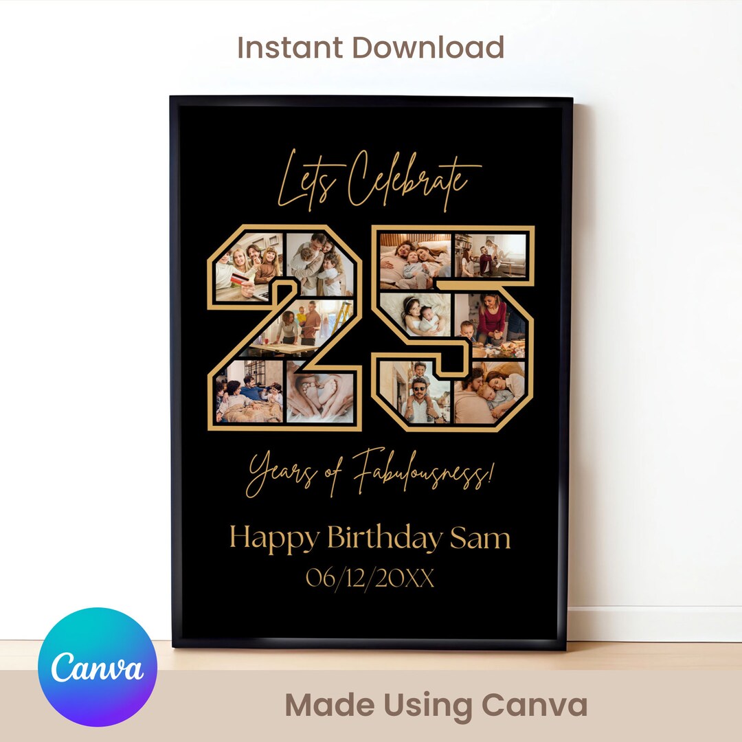 25th Birthday Sign: Celebrating the 25, Personalizable Picture Collage ...