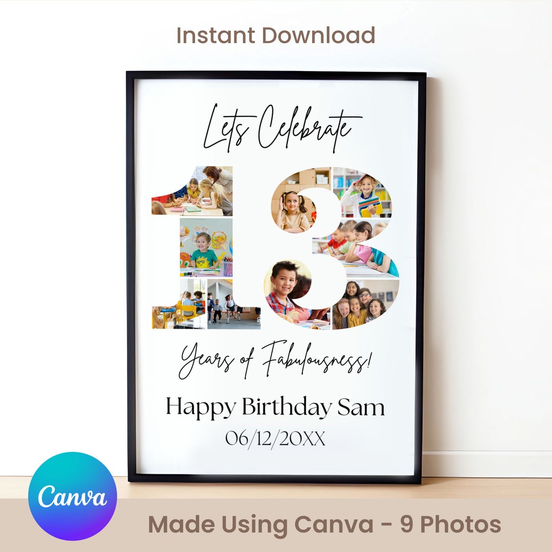 13th Birthday Sign: Celebrating the 13, Personalizable Picture Collage ...