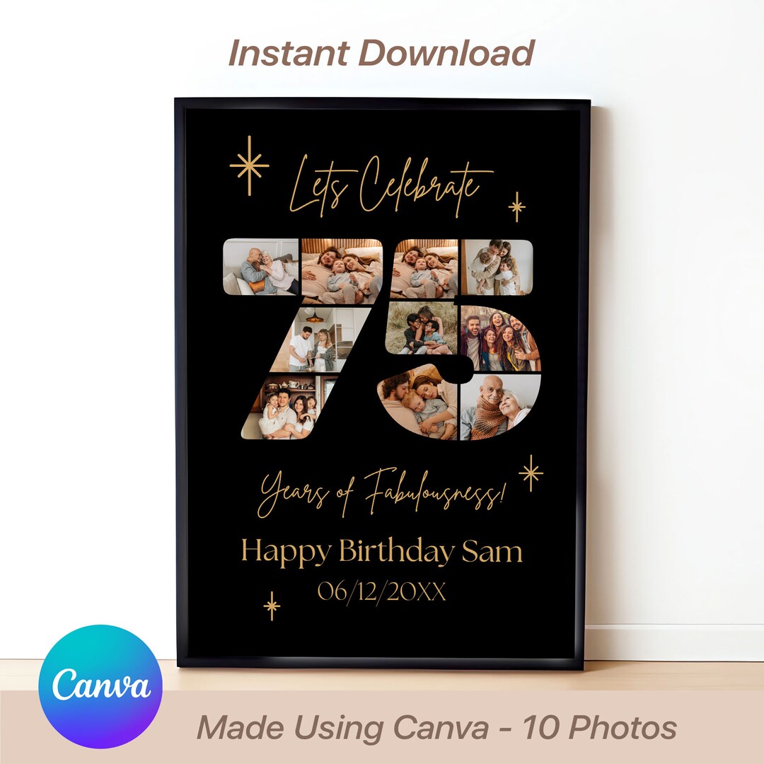 75th Birthday Sign: Celebrating the 75, Personalizable Picture Collage ...