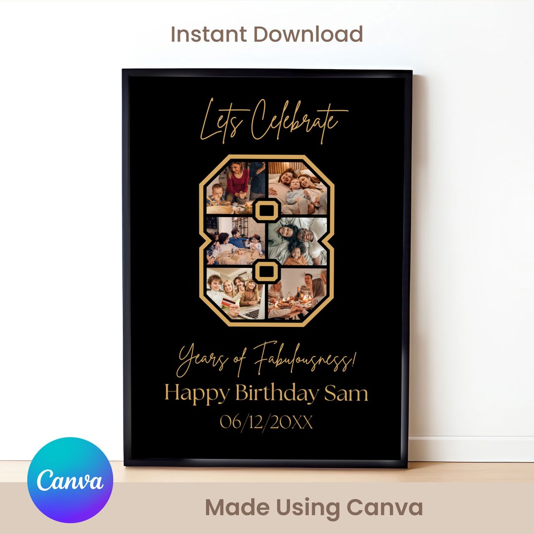 8th Birthday Sign: Celebrating the 8, Personalizable Picture Collage ...