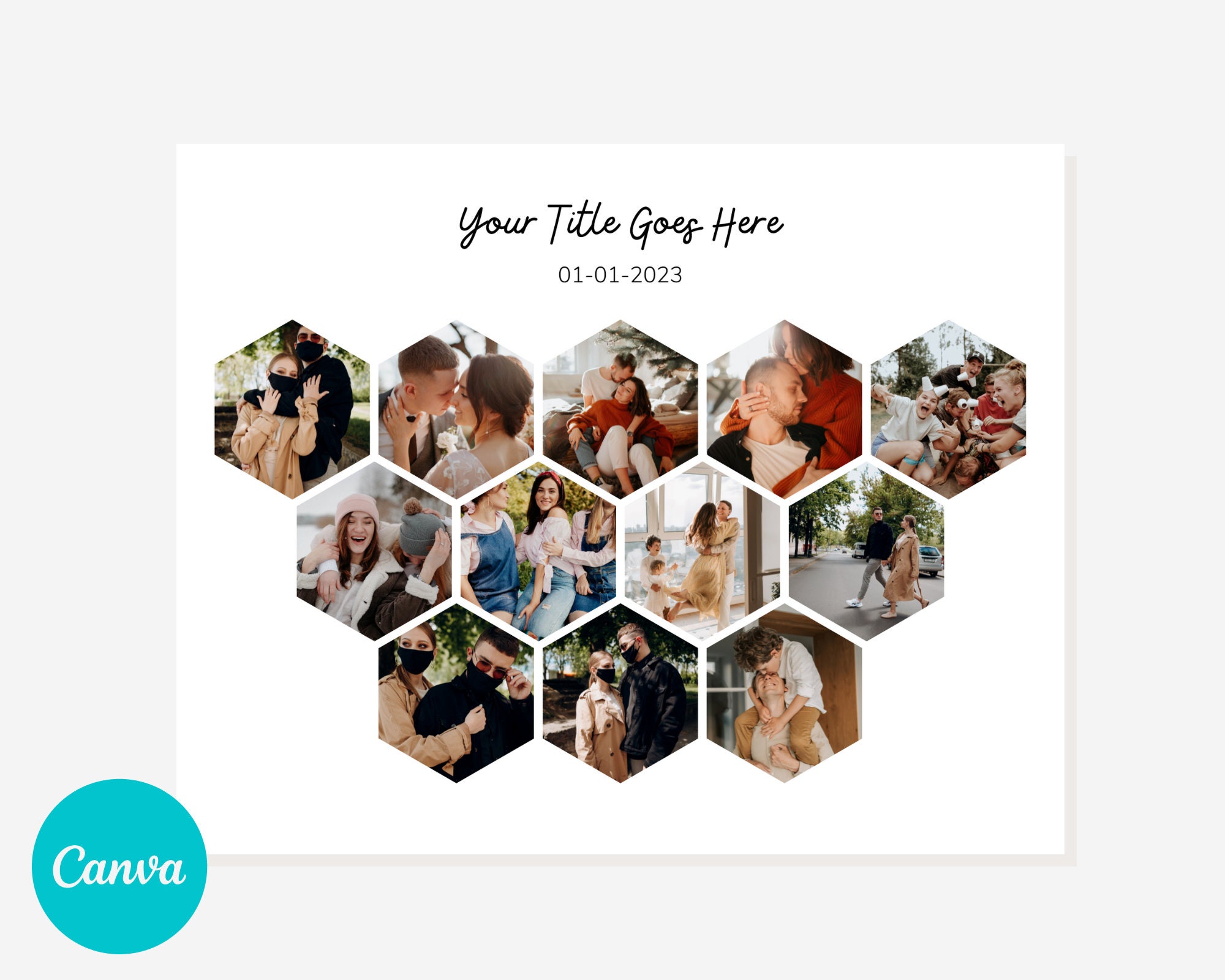 Honeycomb Photo Collage Template DIY on Canva. 8x10 Photo - Etsy