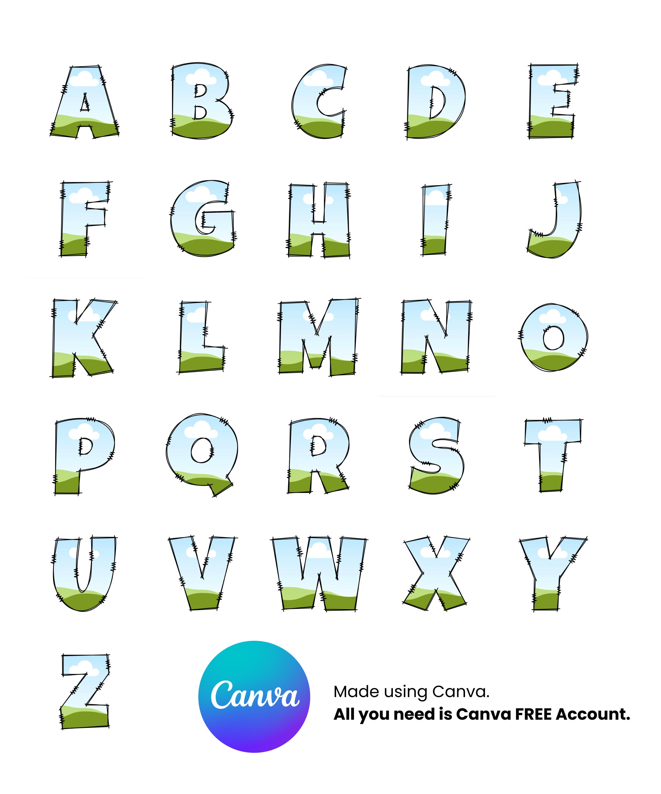 DIY Doodle Letters on Canva. Easy Drag and Drop Alphabet and - Etsy