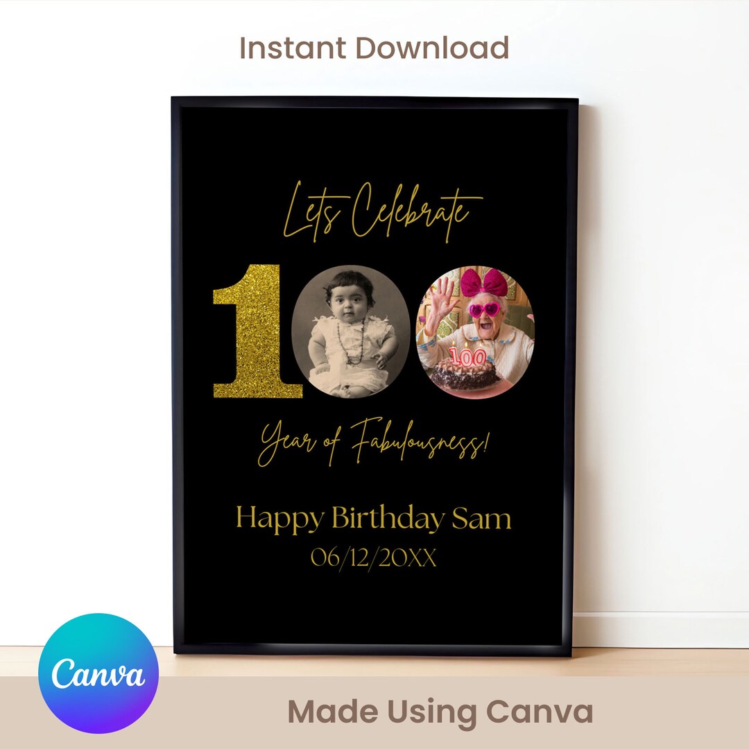 100th Birthday Sign: Celebrating the 100, Personalizable Picture ...