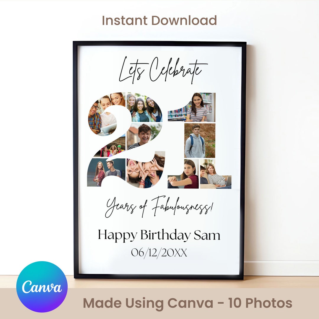21st Birthday Sign: Celebrating the 21, Personalizable Picture Collage ...
