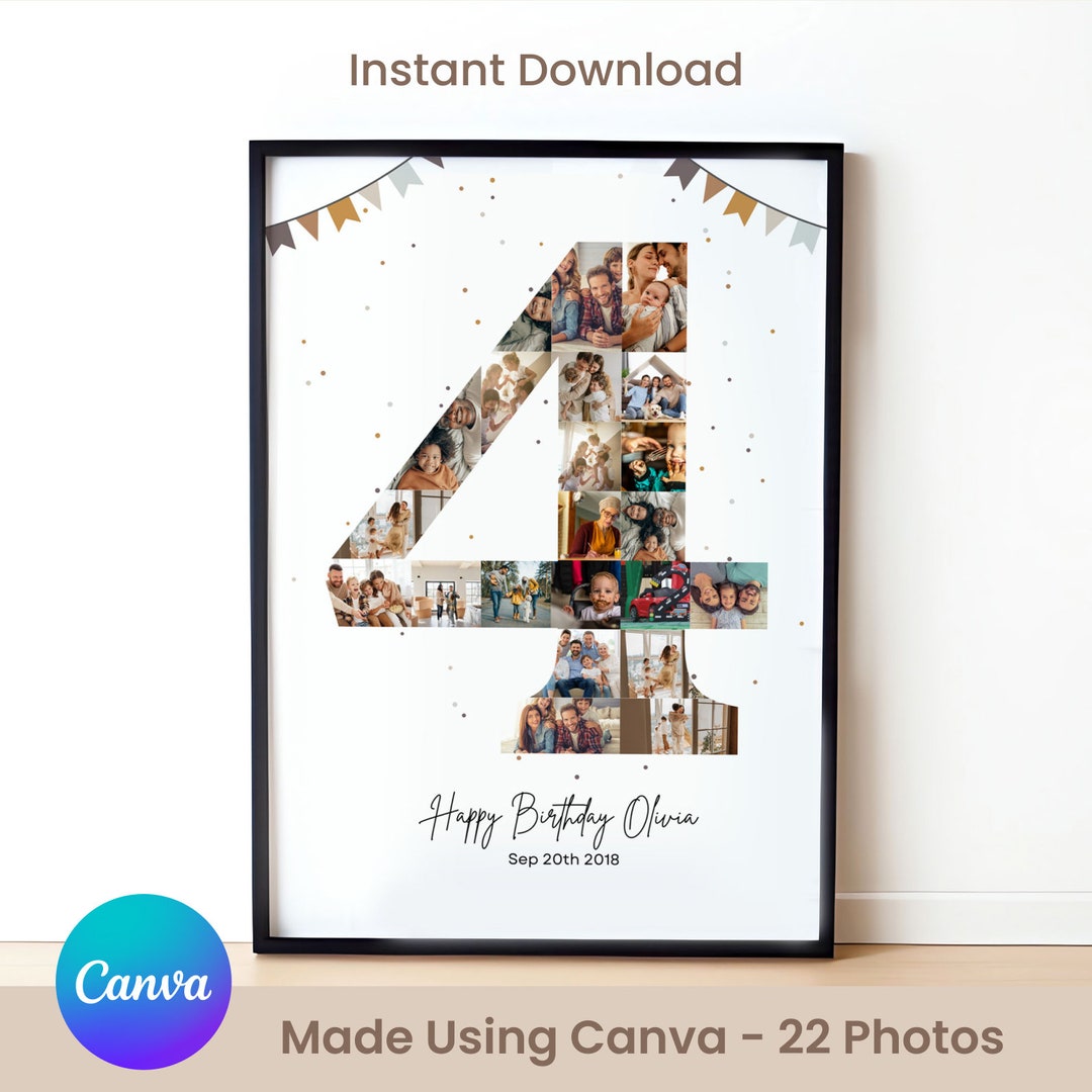 4th Year Birthday Photo Collage Easy Drag and Drop - DIY on Canva ...