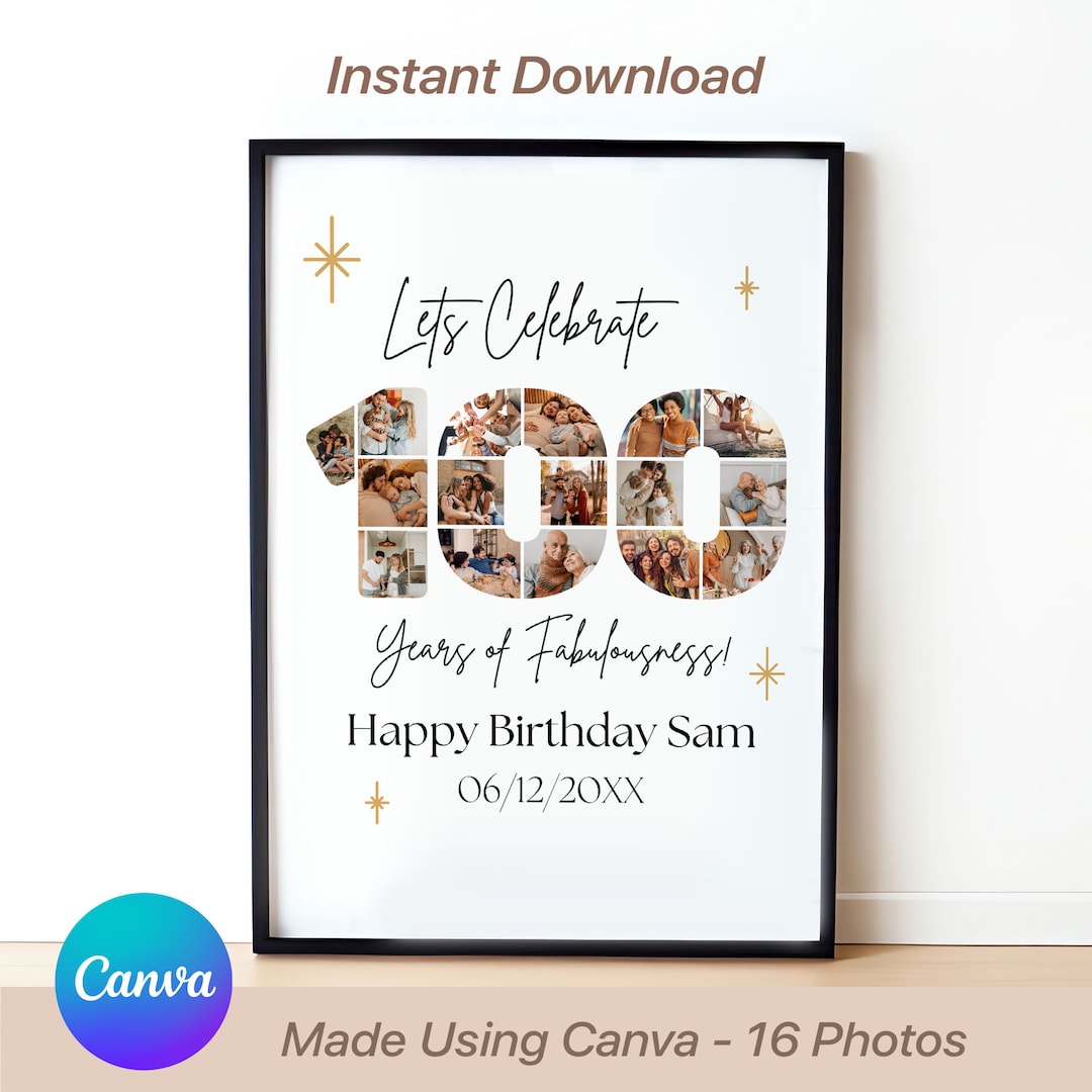 100th Birthday Sign: Celebrating the 100, Personalizable Picture ...