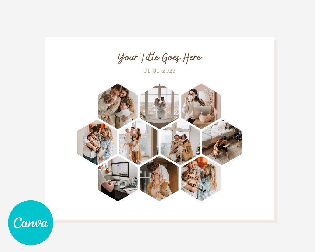 Honeycomb Photo Collage Template - DIY on Canva. 8x10 Photo Collage Template Hexagon Shape ...