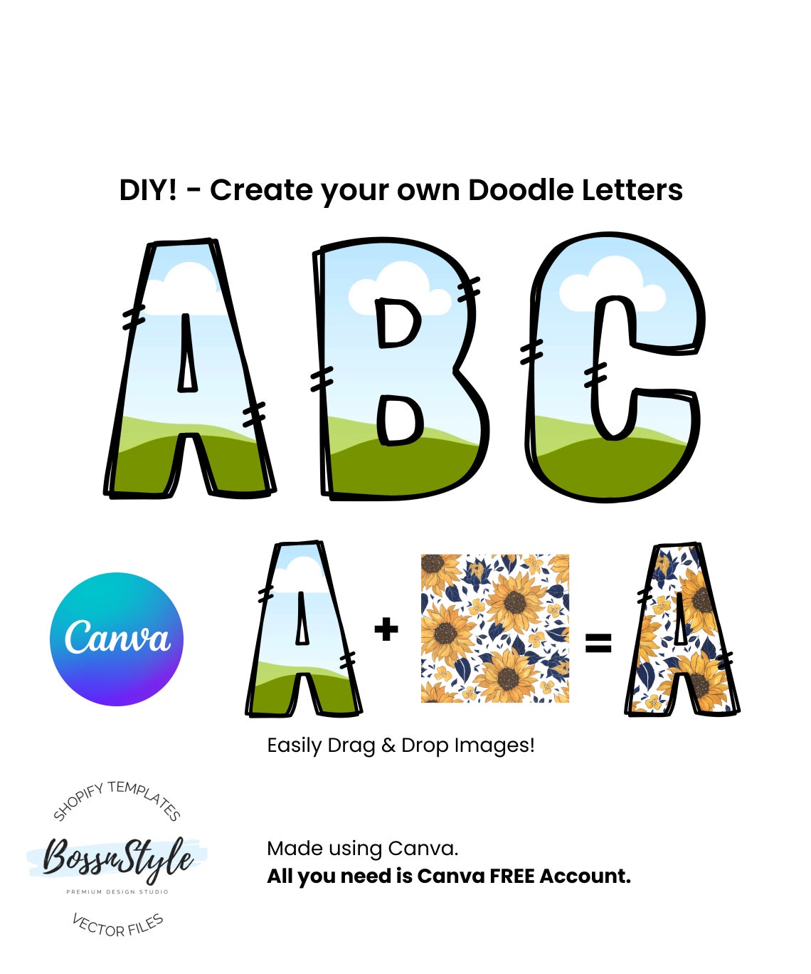 DIY Doodle Letters on Canva. Easy Drag and Drop Alphabet and - Etsy