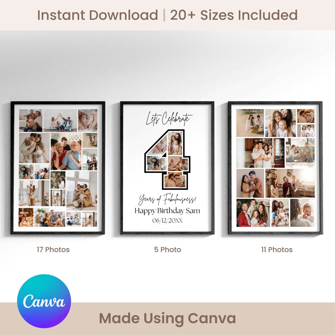 4th Birthday Sign: Celebrating the 4, Personalizable Picture Collage ...