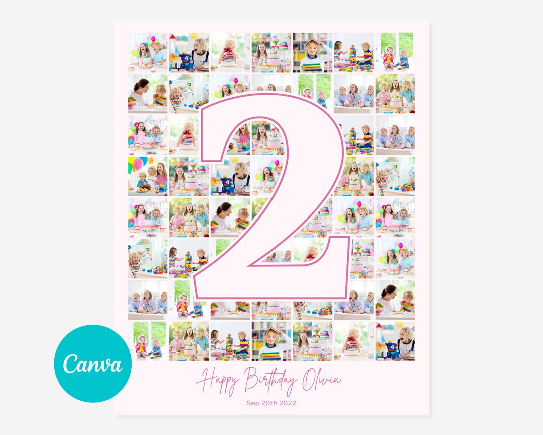 2nd Year Birthday Photo Collage Easy Drag and Drop - DIY on Canva ...