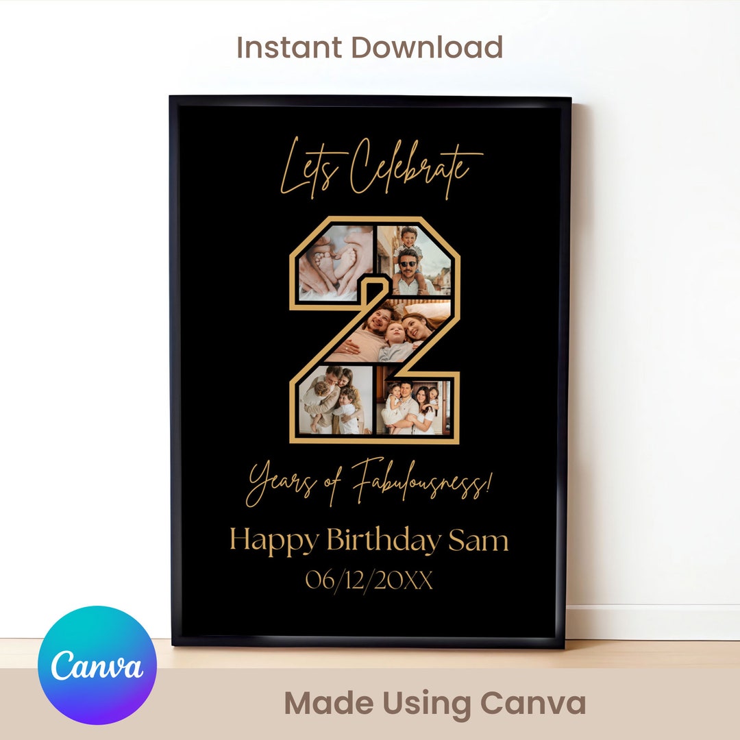 2nd Birthday Sign: Celebrating the 2, Personalizable Picture Collage ...