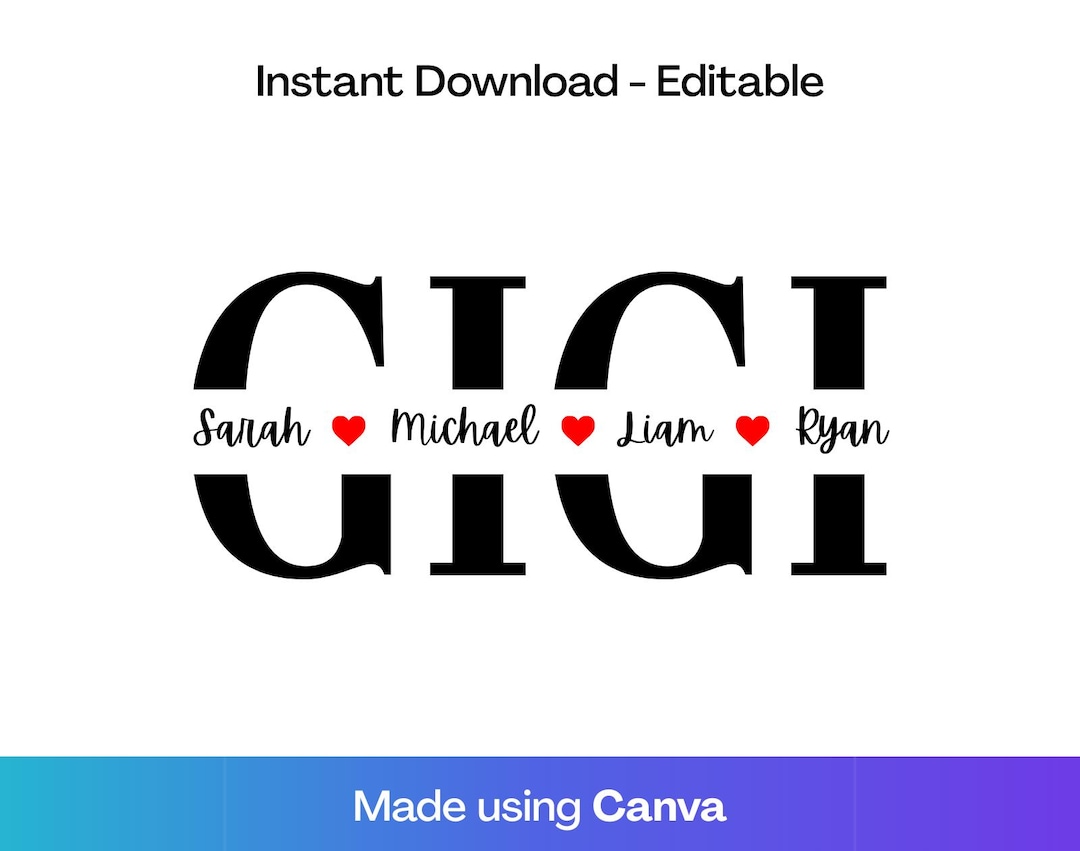 GIGI Split Name Editable Canva – GIGI Split Monogram Canva – Editable ...