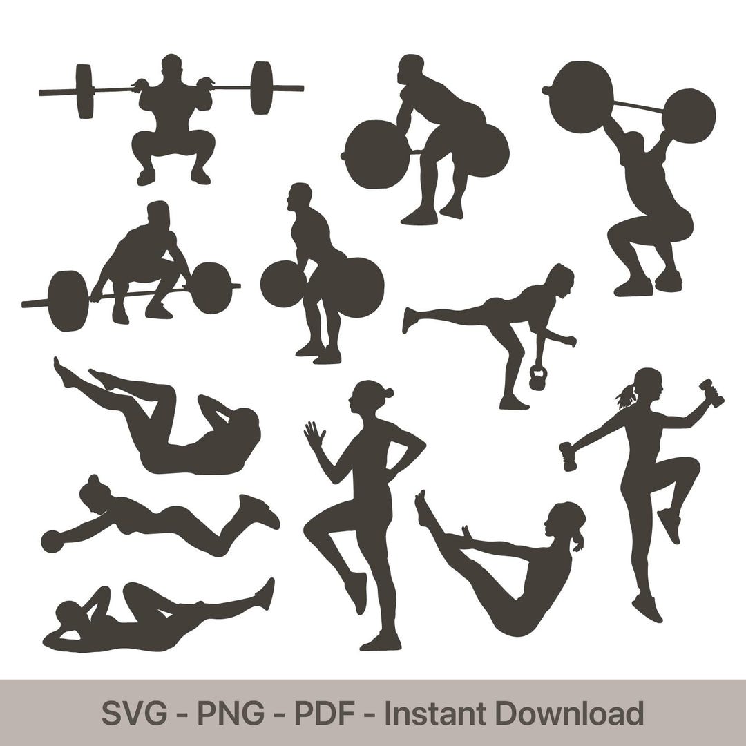 Gym Workout SVG Bundle PNG PDF | Fitness Clipart Pack | Weightlifting ...