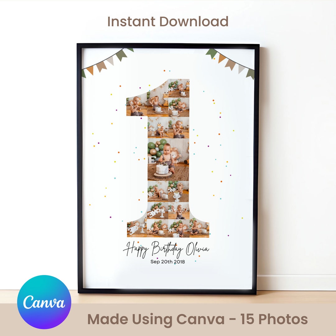 1st Year Birthday Photo Collage Easy Drag and Drop - DIY on Canva ...