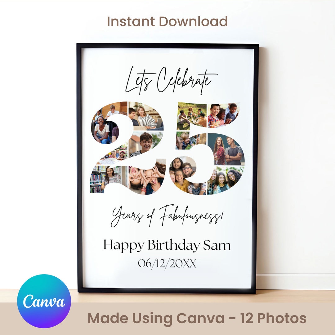 25th Birthday Sign: Celebrating the 25, Personalizable Picture Collage ...