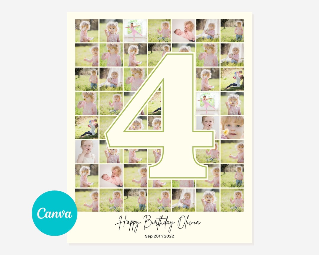 4th Year Birthday Photo Collage Easy Drag and Drop - DIY on Canva ...