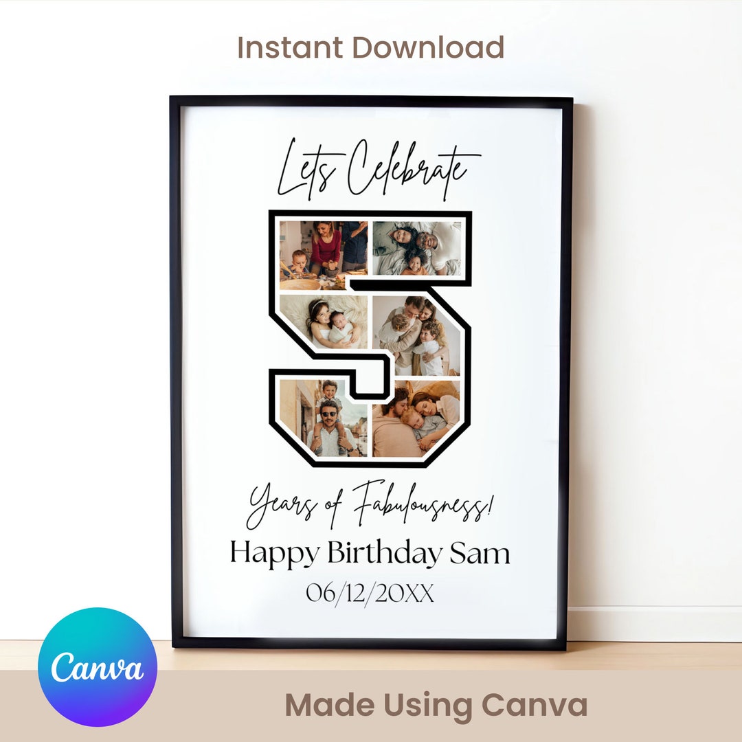 5th Birthday Sign: Celebrating the 5, Personalizable Picture Collage ...
