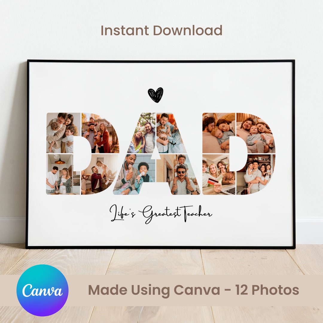 Editable DAD Photo Frame, Dad Photo Collage Montage, Personalized DAD ...