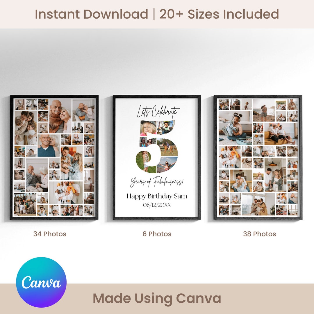 5th Birthday Sign: Celebrating the 5, Personalizable Picture Collage ...