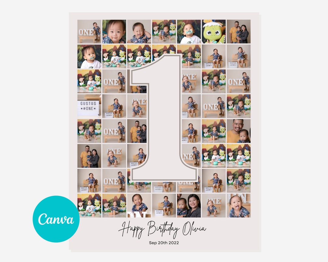 1st Year Birthday Photo Collage Easy Drag and Drop - DIY on Canva ...
