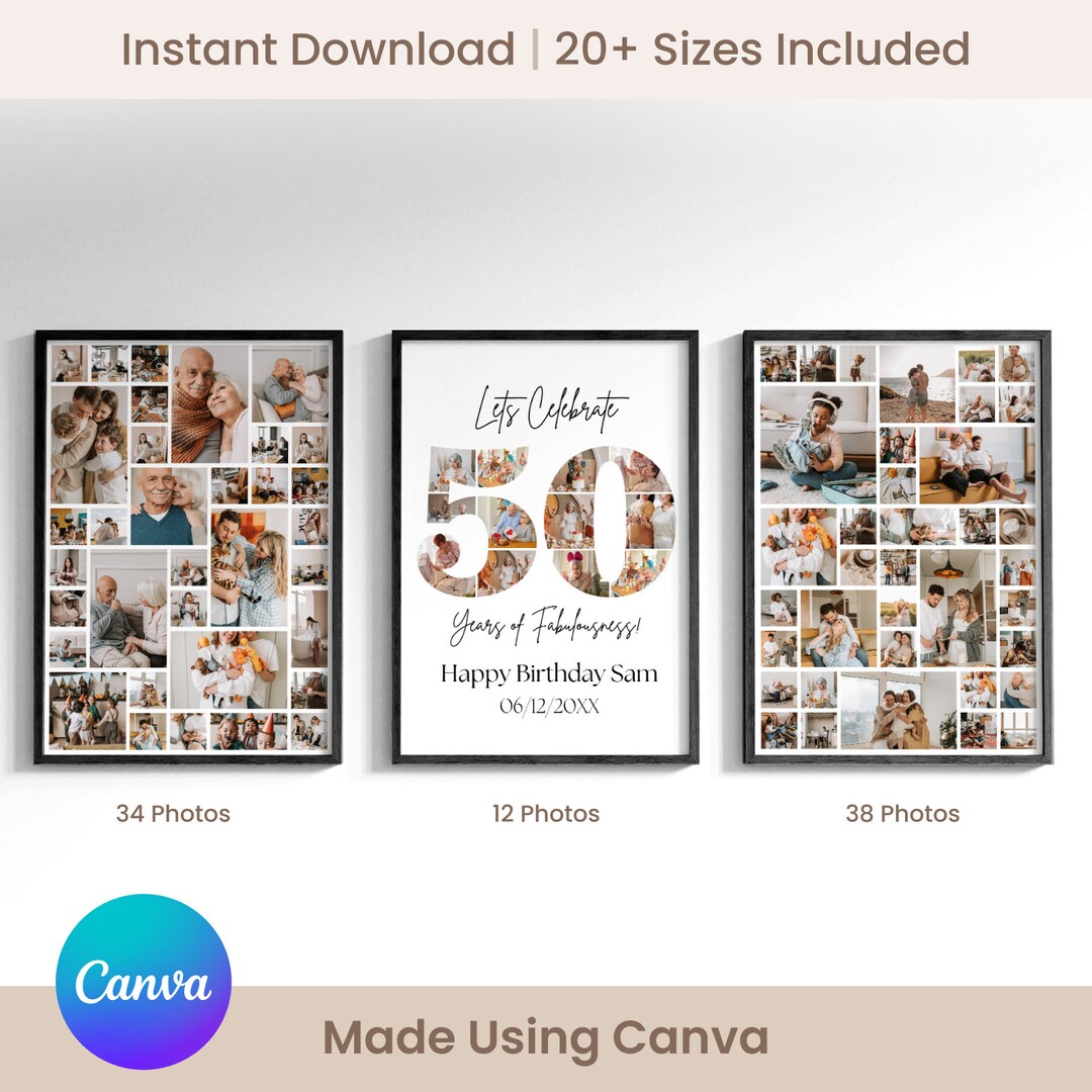 50th Birthday Sign: Celebrating the 50, Personalizable Picture Collage ...