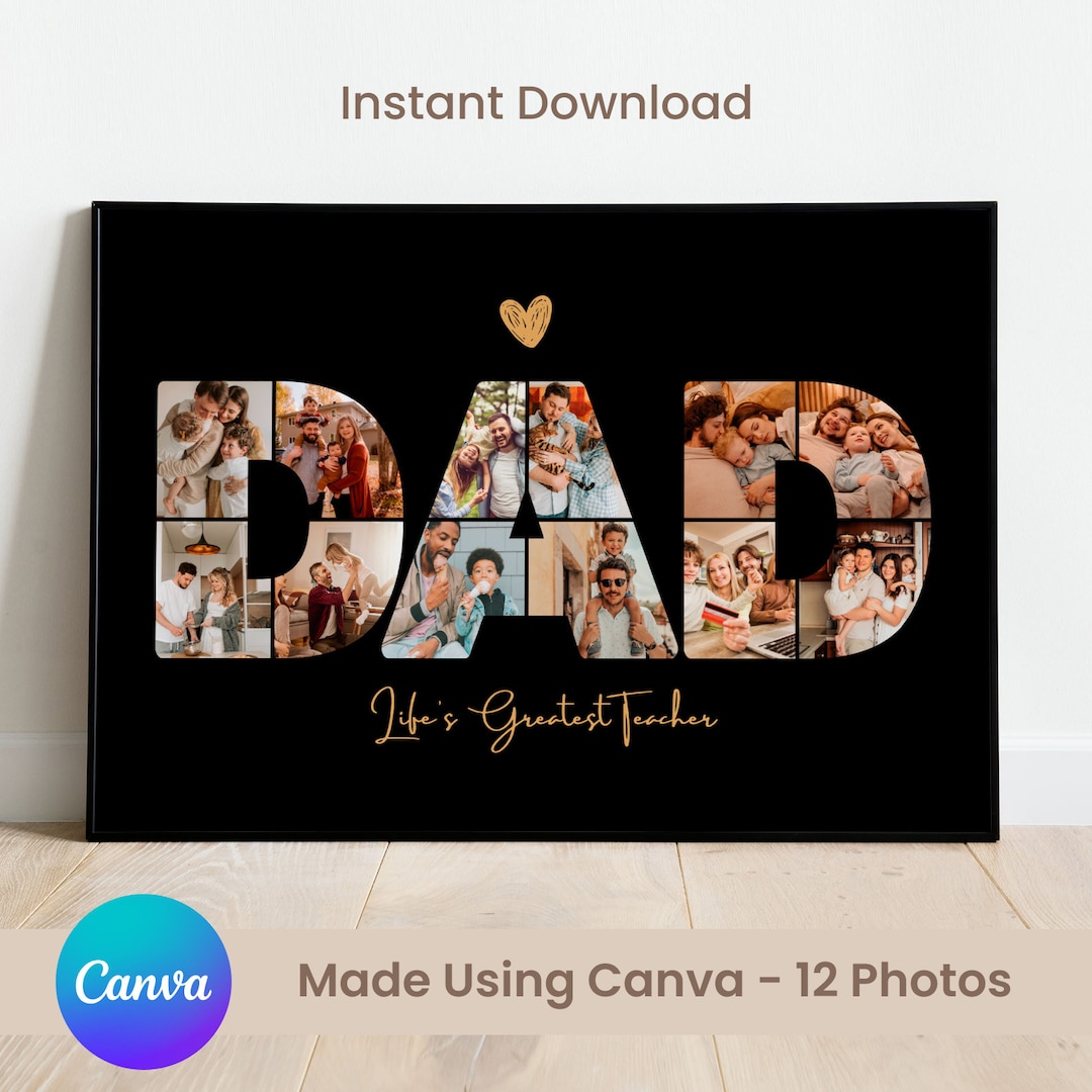 Editable DAD Photo Frame, Dad Photo Collage Montage, Personalized DAD ...