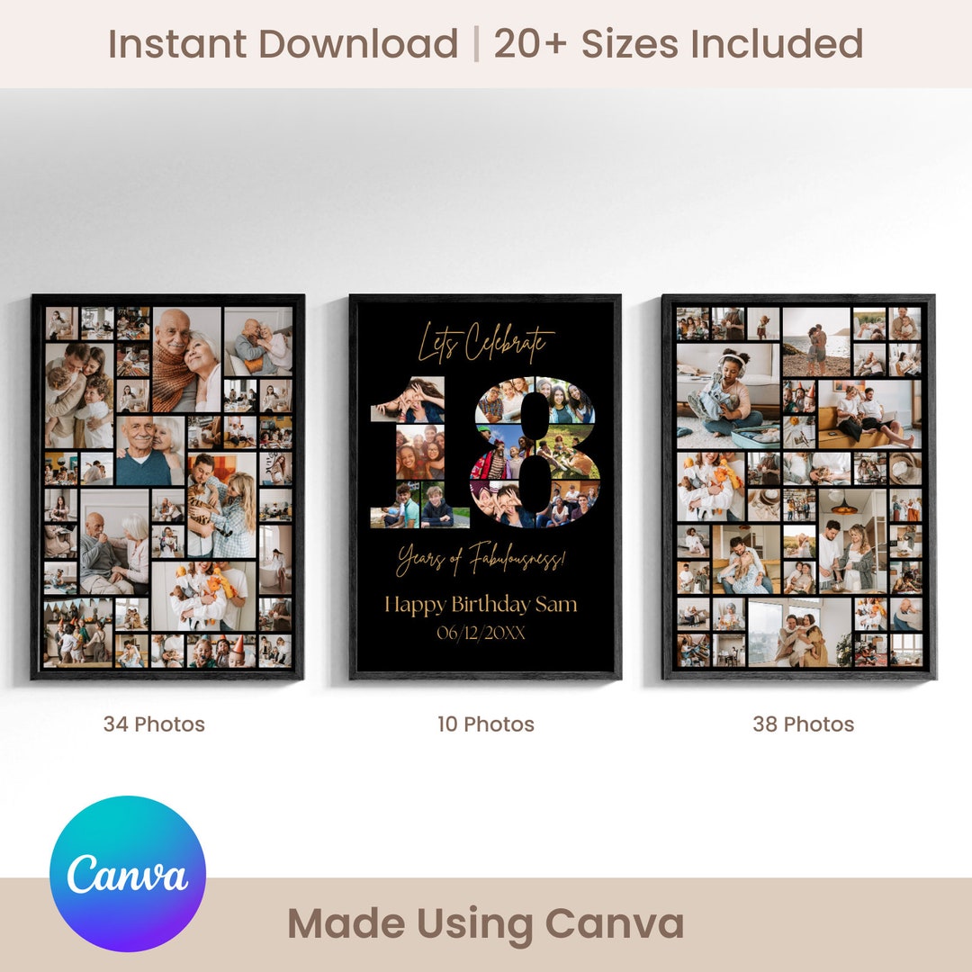 18th Year Birthday Photo Collage Easy Drag and Drop - DIY on Canva ...