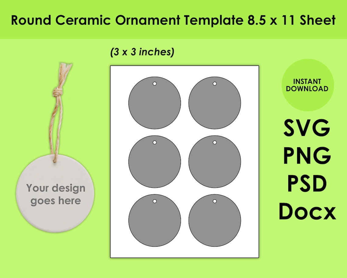Round Ceramic Ornament Template 8.5 X 11 Sheet SVG PNG PSD - Etsy