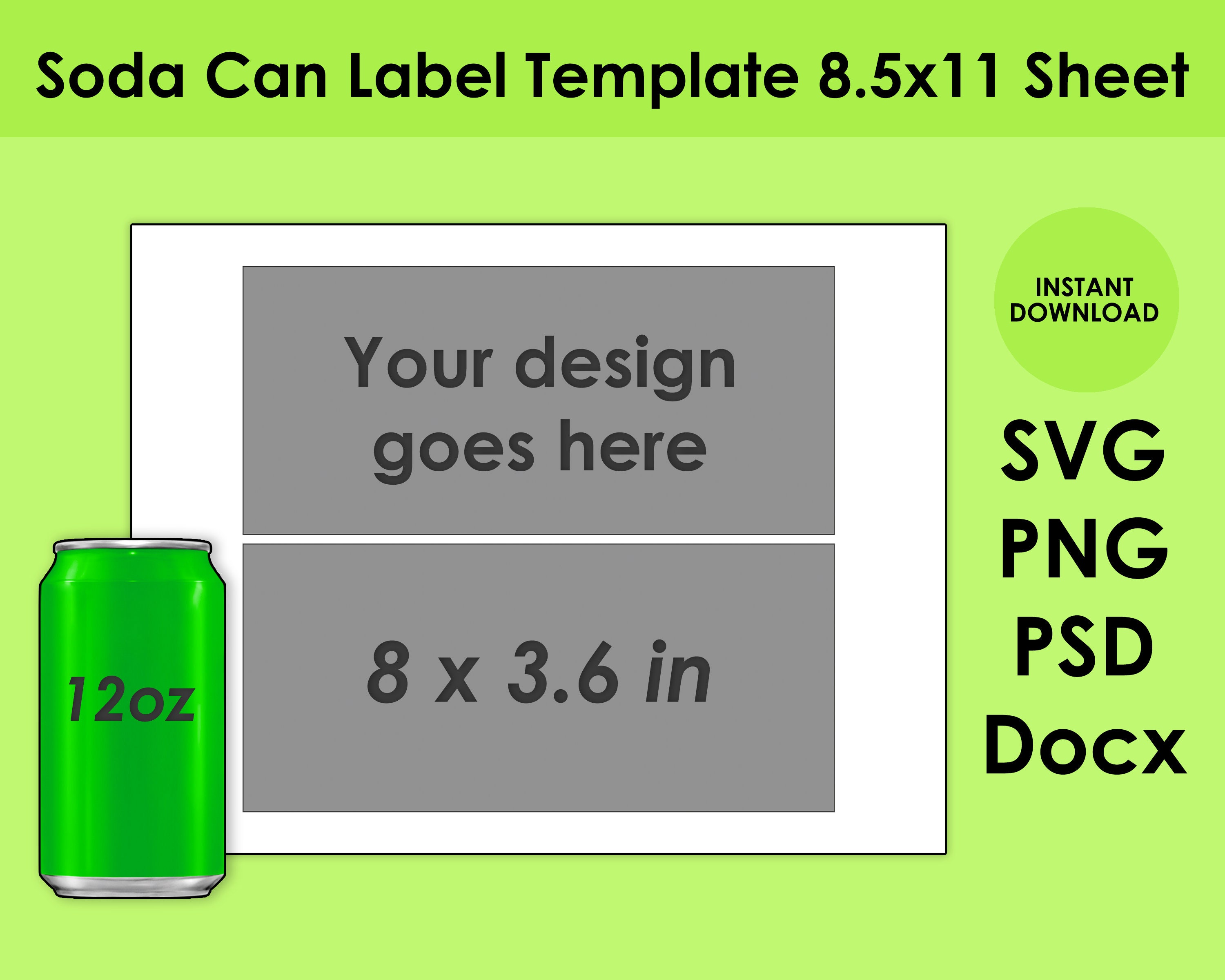 12oz Soda Can Label Template SVG PNG PSD And Docx 8 5x11 Etsy UK